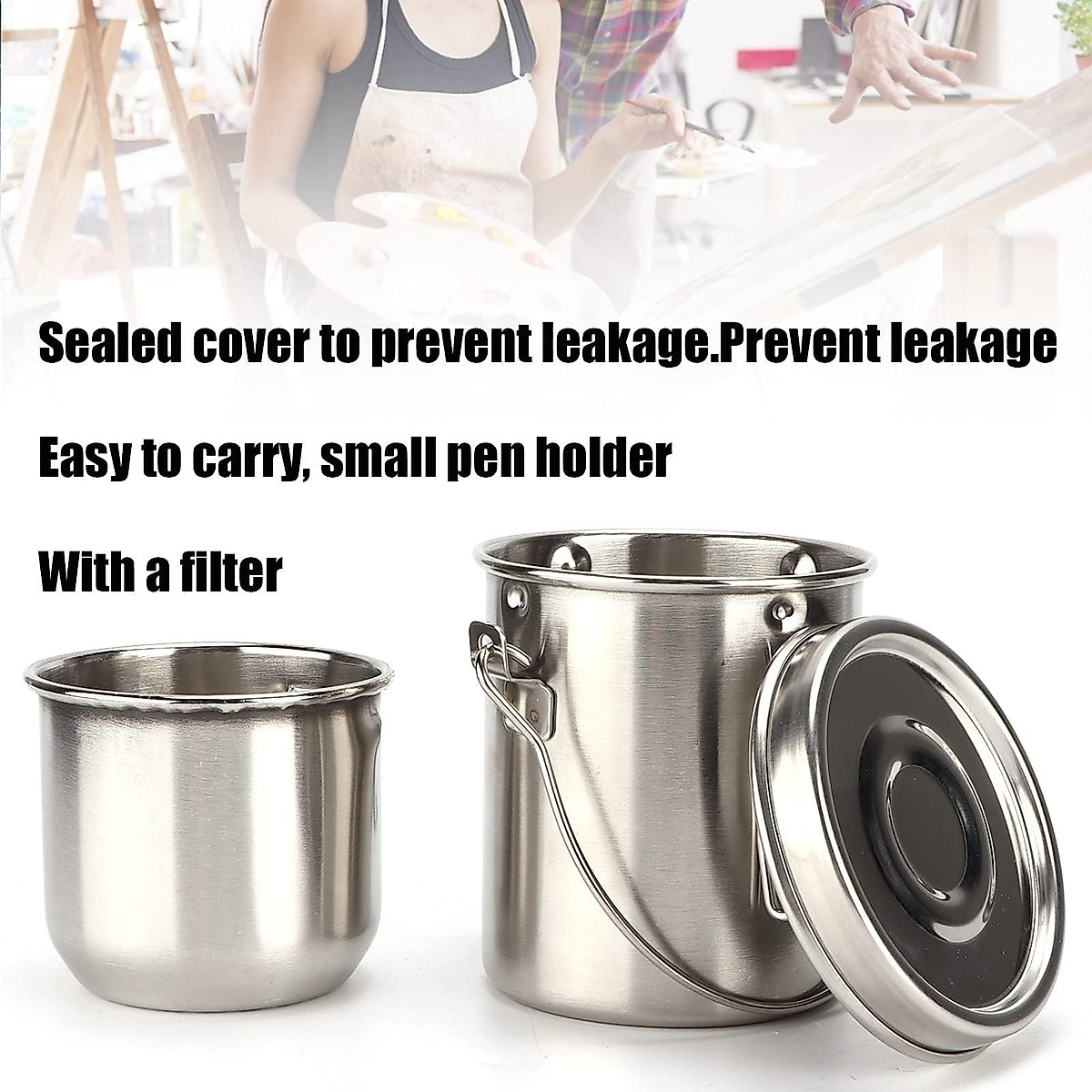 Paint Brush Washer, Stainless Steel Paint Brush Cleaner with Double Dipper Container Cup Paint Brush Holder Paint Brush Cleaner Rinse Cup