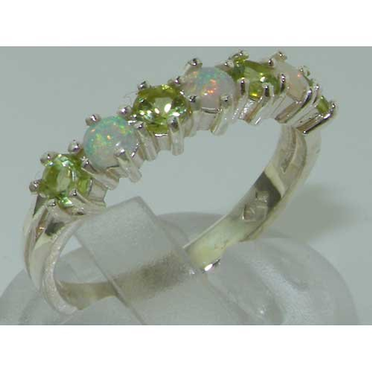 LetsBuyGold 925 Sterling Silver Natural Opal & Peridot Womans Eternity Ring - Size 7.75