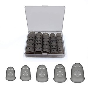 5 Sizes Guitar Fingertip Protector With Compact Box, Premium Silicone Guitar Finger Guards, Non-Slip Breathable Fingertip Protection Covers Caps for Guitar, Sewing, String Instruments (Grey)