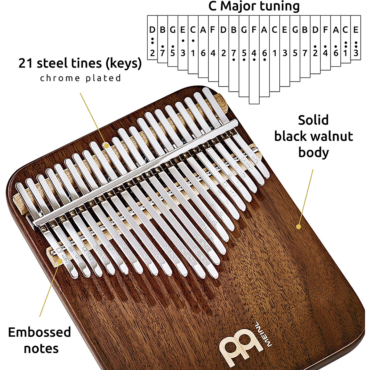 Kalimba Thumb Piano, 21 Keys — Includes Tuning Hammer and Case — For Meditation, ASMR, Sound Therapy and Yoga, 2-YEAR WARRANTY