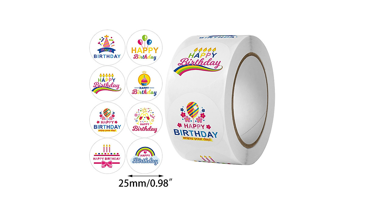 Happy Birthday Stickers Pack - 500 Round Adhesive Decorations