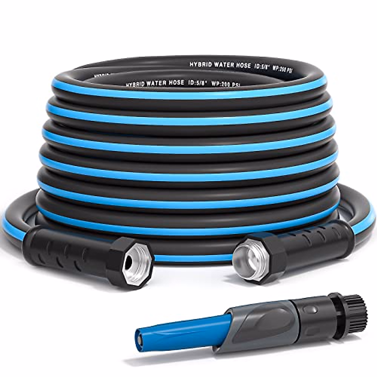 GREENER Heavy Duty Garden Hose 50ft, 5/8" Flexible Hybrid Rubber Hose, Kink-resistant Water Hose with Leakproof Swivel Grip, 3/4in Solid Fittings and Functional Nozzle, For Outdoor Garden Lawn,Blue