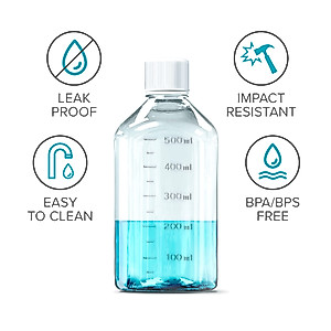 Black Magic 3D 500 ml Plastic Reagent Bottle 4-Pack Laboratory Chemical Storage. Clear Graduated Square PET Plastic Leakproof Bottles.