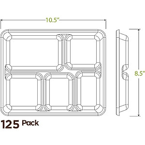 100% Compostable, 5 Compartment, Disposable Paper Plates [125-Pack] - {PFAS Free} - {BPA Certified} - [10 Inch] Heavy Duty Biodegradable Bagasse Sectional Lunch Trays + Dividers - Divided Platter Tray