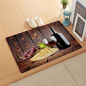 Wine Red Grape Antifatigue Kitchen Bath Door Mat Cushioned Runner Rug,Washable Welcome Floor Sink Mat,Vintage Farmhouse Brown Wood Grain Waterproof & Non-Slip Comfort Standing Doormat,18"x30"