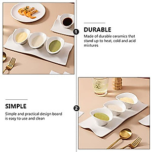 UPKOCH Sauce Plate 1 Set Ceramic Chip and Dip Serving Set Platter Tray with Dip Bowls for Appetizers Snacks Fruits Small Bites and Condiments White Sauce Bowl