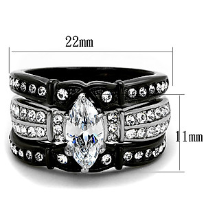 Marimor Jewelry His Hers 4 Piece Black Stainless Steel and Titanium Wedding Engagement Ring Band Set Size Women's 07 Men's 10
