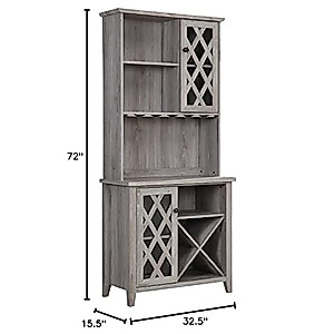 Home Source Home Lounge or Kitchen Bar Mix of Two Cabinets with Diamond Engraved Design and a Twelve Bottle Wine Rack, Grey