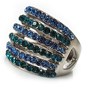 Avalaya Silver Tone Wide Crystal Band Ring (Light Blue & Teal) - size 7