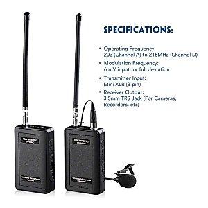 Saramonic Dual Wireless VHF Lavalier Microphone Bundle with 2 Transmitters, 2 Receivers and Audio Mixer for DSLR Cameras
