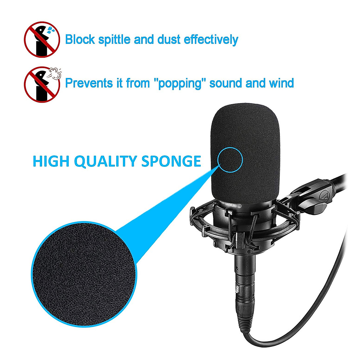 SUNMON AT2035 Windscreen Cover - Perfect Mic Pop Filter Foam Cover for Audio Technica AT2035 Microphone into Clean Sounding