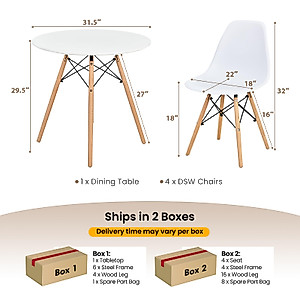 Tangkula Round Dining Table Set for 4, Kitchen Table Set with Seat & Solid Wood Legs, Round Kitchen Table and Chairs for Small Space, White