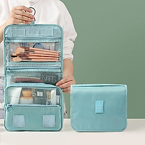 SRVR Toiletry Bag for Women Hanging Toiletry Bag Water Resistant，Cosmetic Makeup Travel Organizer with Hanging Hook (Light Blue)