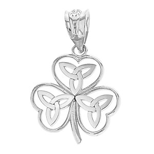 Elegant .925 Sterling Silver Irish Shamrock Pendant with Celtic Trinity Knot
