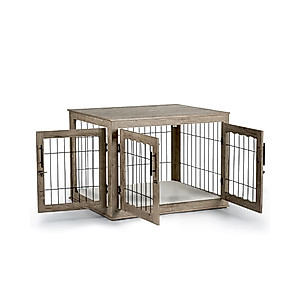 Upolana Large Dog Crate Furniture, 38 inch Dog Crates with Bed Pad, Wooden Dog Kennel Furniture, End Table Dog Cage with 3 Doors, Greige S35812