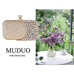 FIVE FLOWER Womens Crystal Evening Clutch Bag Wedding Purse Bridal Prom Handbag Party Bag (GOLD), Medium