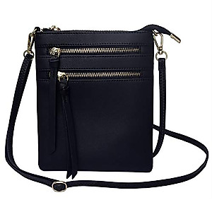 Bveyzi Women's Small Crossbody Purse Multi-Pocket Lightweight Crossover Travel Bag Over The Shoulder with Extra Long Strap (Black)