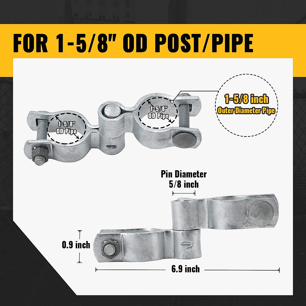 VIVIDA 1-5/8" Chain Link Gate Hinge Kit, Include Female & Male Gate Hinges, Chain Link Fence Hardware, Galvanized Steel, 4 Set