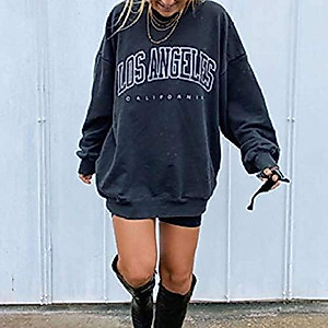Women’s Oversized Sweatshirts Los Angeles California Hoodies Crewneck Long Sleeve Boyfriends Pullovers Tops