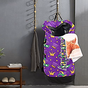Kigai Mardi Gras Theme Laundry Bag, Drawstring Closure Dirty Clothes Bag Large Travel Camp Durable Tear Resistant Backpack Storage Bag - 14.5 X 29.3 in
