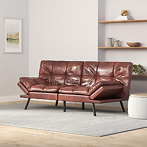 IULULU Brown Memory Foam Futon Couch Bed, Modern Folding Sleeper Sofa with Quick Adjustable Armrest and Backrest for Studio Apartment, Dorm, Living, Guest Room, Home Office