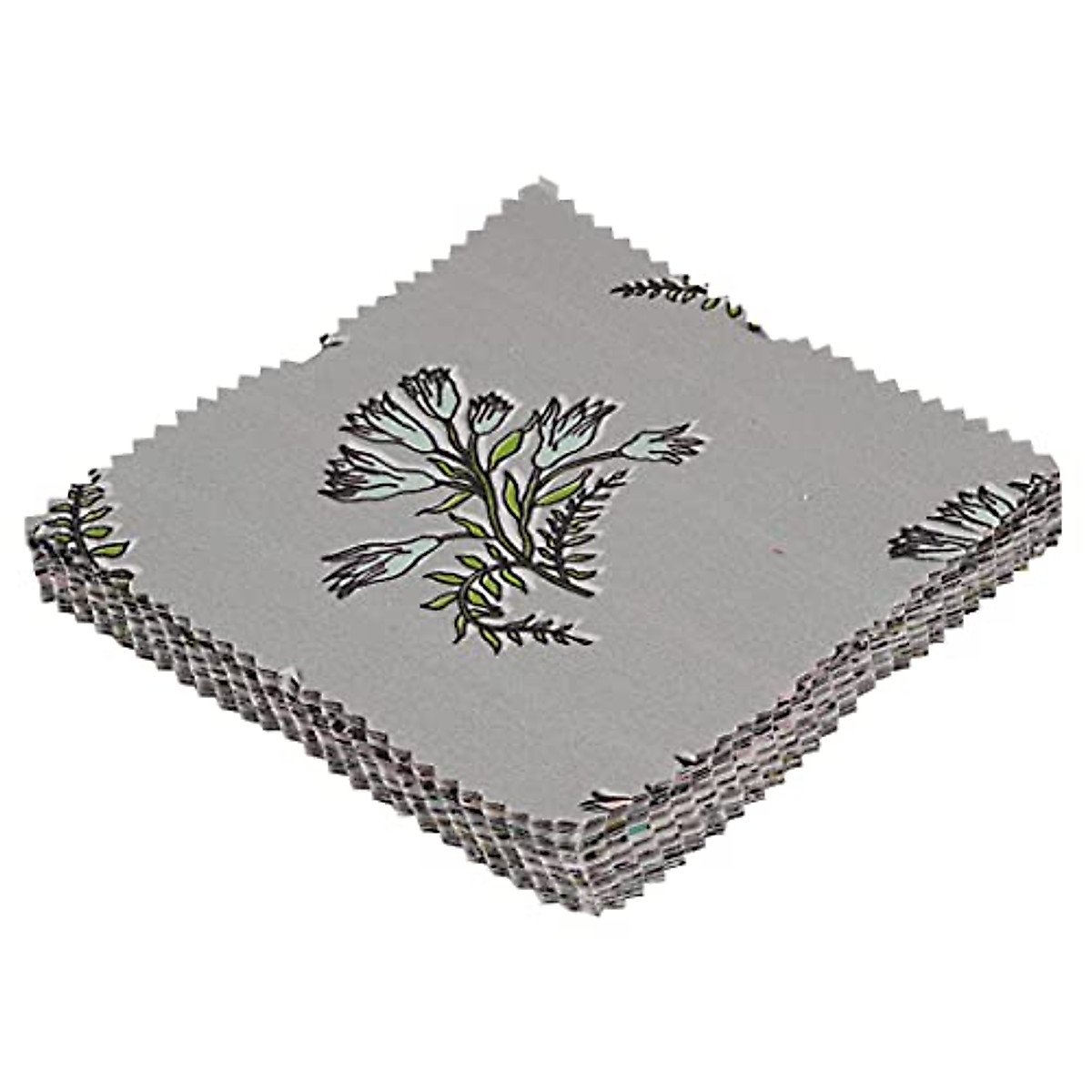 Soimoi Florals Print Precut 5-inch Cotton Fabric Quilting Squares Charm Pack DIY Patchwork Sewing Craft- Light Gray