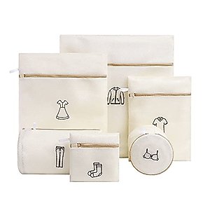 6pcs Thick Mesh Laundry Bag For Blouse Lingerie Bras Underwear Socks Sneaker Shoes Washing Bag Of Cylindrical Sandwich Embroidery Laundry Bags For Delicates Mesh Wash Bag Bathroom Eco-Friendly Bra Bags For Laundry Travel Storage Organiza Bag