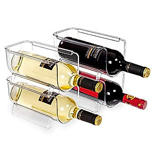 Vtopmart Refrigerator Wine and Water Bottle Holder, 4Pack Stackable Plastic Wine Rack Storage Organizer for Fridge, Cabinet, Pantry, Kitchen Countertops, Clear