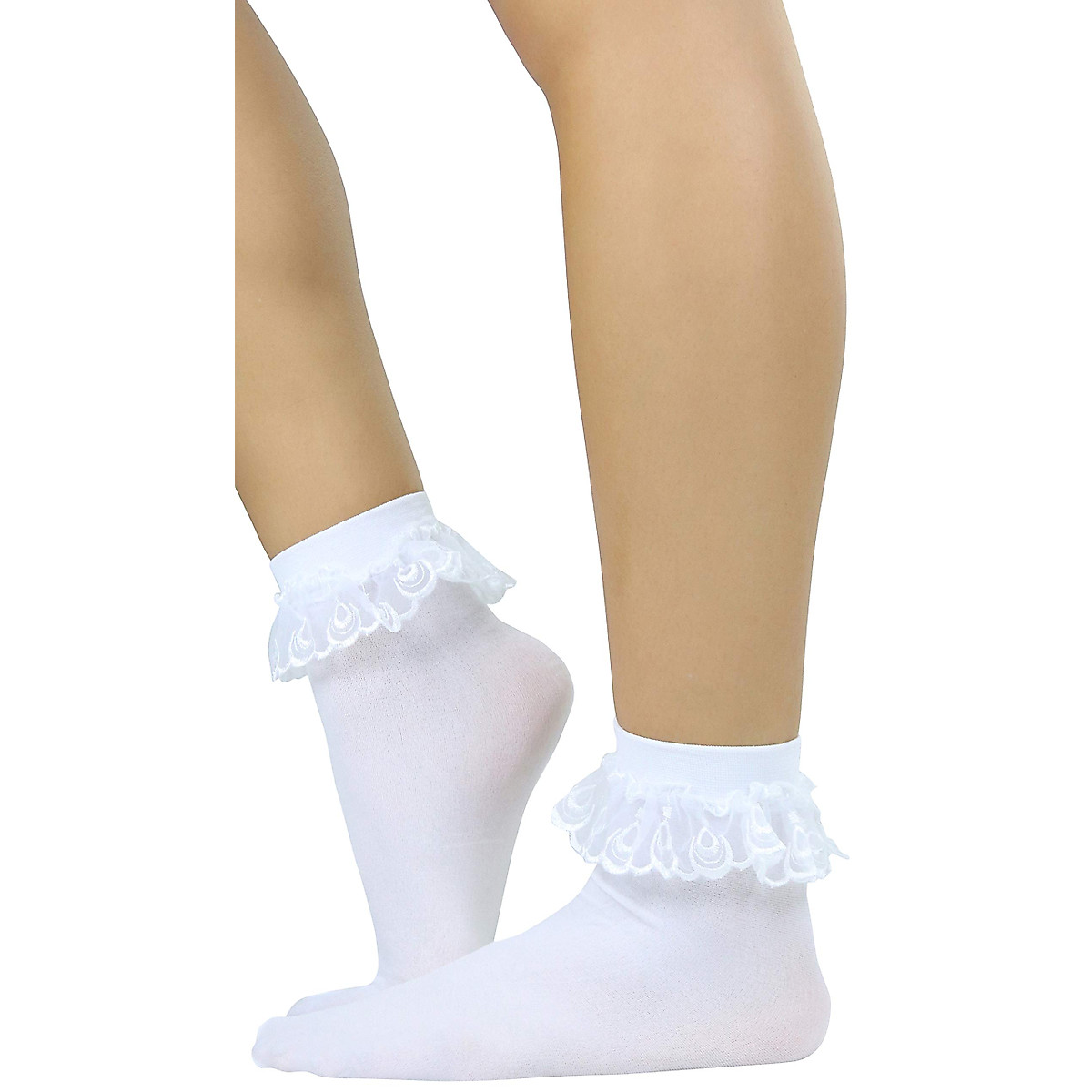 ToBeInStyle Women's Lace Ruffle Anklet Socks - White - One Size