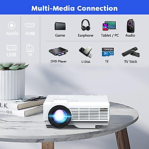 Mini Projector, Portable Projector for iPhone, Full HD 1080P Supported Movie Projector, Portable Video Projector Compatible with TV Stick, Phone, HDMI, USB, TF