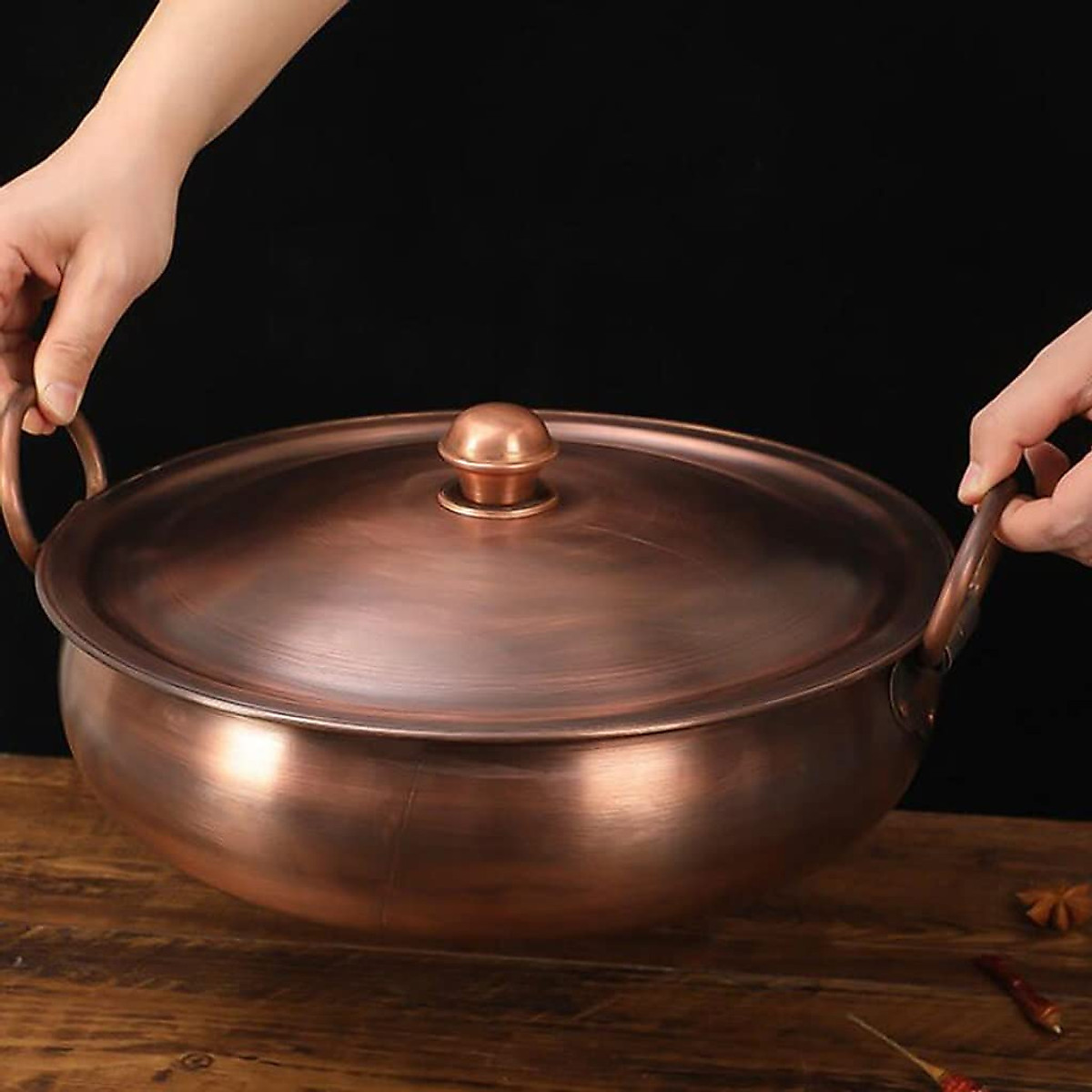 Chafing Dishes Retro Copper Hot Pot, Old Style Clear Soup Pot Thickened Flat Bottom Copper Pot Home Commercial Thickened Copper Hot Pot For Induction Cooker (Color : Brass, Size : 18cn)