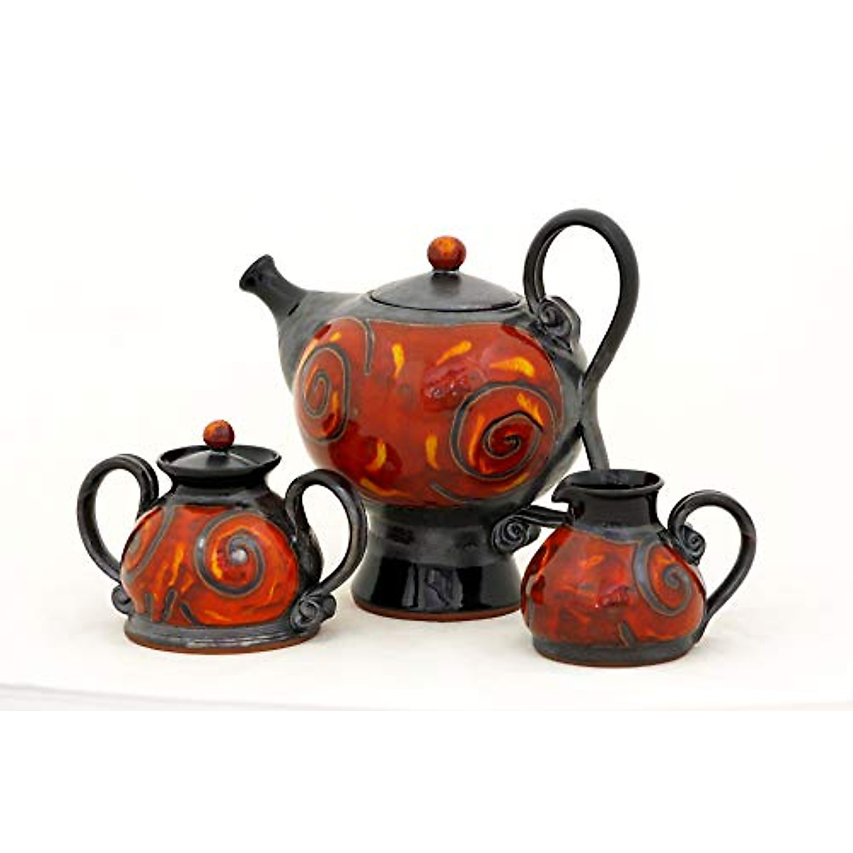 Handmade Pottery Teapot, Kitchen Decor, Art Ceramic Decor, Stoneware Kettle, Red and Black Teapot
