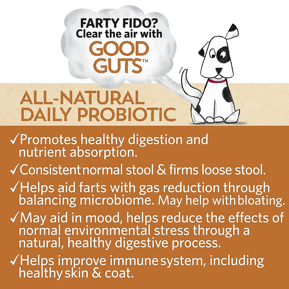 Fidobiotics Good Guts for Medium Mutts Probiotic for Dogs, 6 Billion CFUs, 11 Strains, 5 Digestive Enzymes, 2 Prebiotics, Digestive Gut Health for Dogs, Adult & Puppy Probiotics Supplements (30 Days)