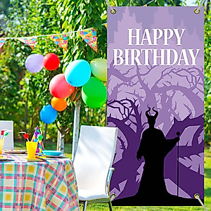 Dark Witch Evil Queens Happy Birthday Banner Backdrop Black Witch Villains Mistress Dark Fairytales Theme Decor for Girls Princess Birthday Party Baby Shower Favors Supplies 35.4x72.8in-BECKTEN