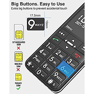 Easyfone Prime-A7 4G Big Button Cell Phone for Seniors | Easy-to-use | Clear Sound | 2.0'' HD Display | SOS Button w/GPS | Unlocked (T-Mobile & MVNOs) | 1500Mah Battery and Charging Dock (Black)
