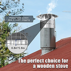 Bootuu 8 Inch Round Chimney Cap, 8 Inch Tapered Top Chimney Cap with Screen, 8 Inch Chimney Cap with Fastening Device with Screen, Stovepipe Finial, Stainless Steel