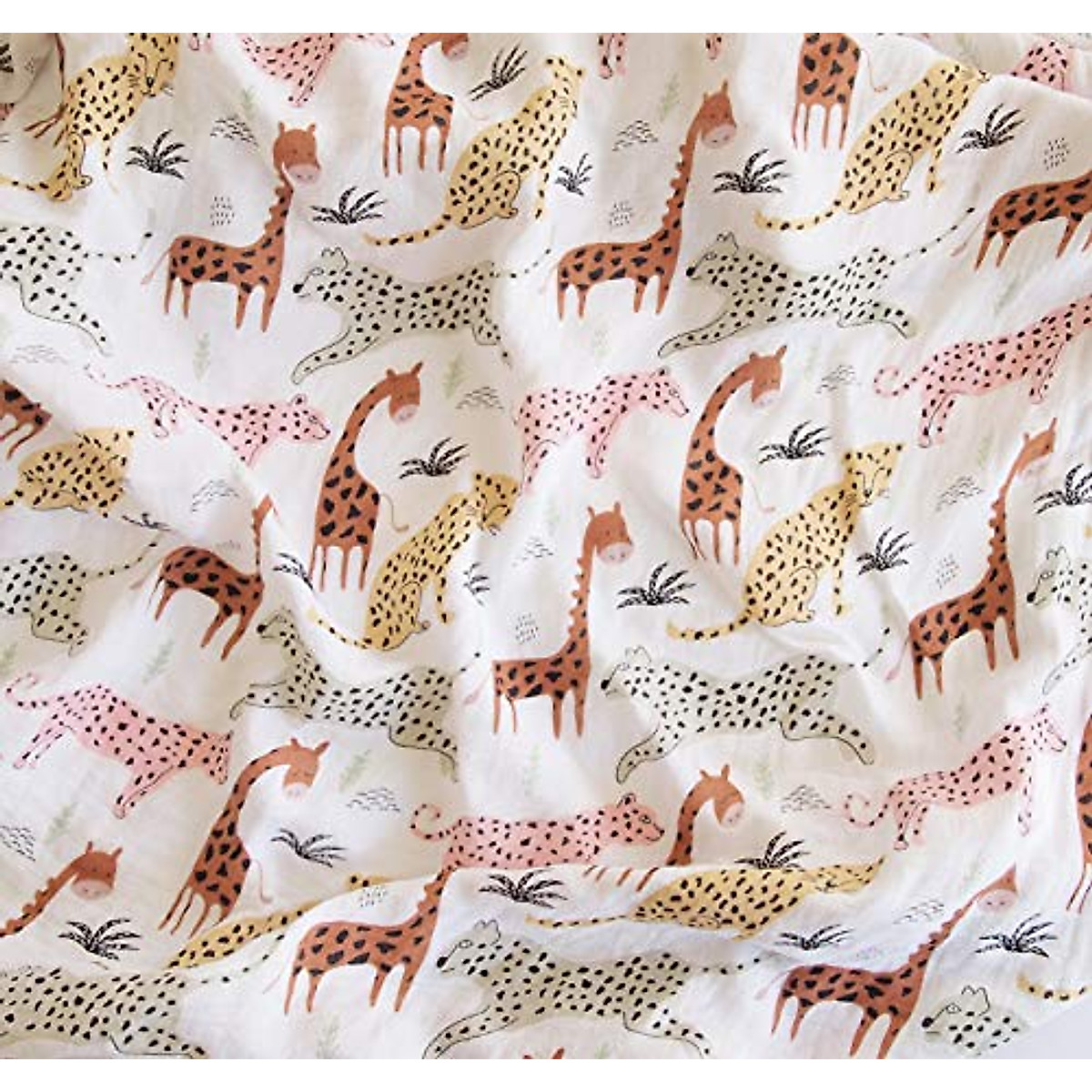 Aenne Baby Muslin Swaddle Blanket for Boys & Girls, Infant Toddler Quilt, Luxurious Wrap, Soft and Silky Stroller & Nursing Cover, Safari Animals Giraffe Cheetah Lion Blankie, Large 47"x 47", 1 Pack