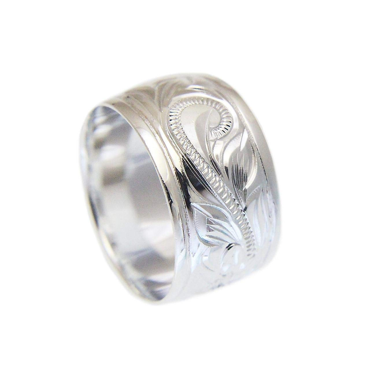 Arthur's Jewelry 925 sterling silver Hawaiian plumeria flower scroll smooth edge 10mm ring size 11