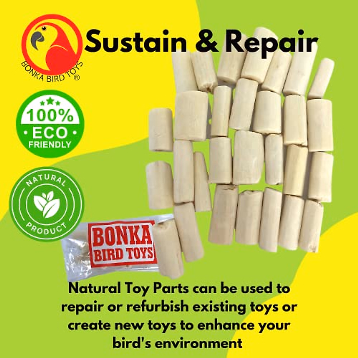 Bonka Bird Toys 3349 Pk24 Mini Sola Chip Play Foot Talon Craft Part Bird Toys Natural Chew Foraging Treat for Conures Cockatiels Parakeets and Other Similar Sized Birds
