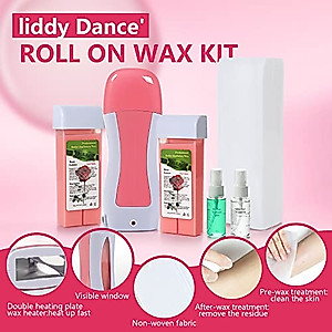 Roll-on Waxing Kit, Roll on Wax Kit for Women and Men, Wax Kit for Sensitive Skin, Wax Roller Kit with Wax Paper, Wax Warmer, Rose Roll Soft Wax, Pre-wax treatment and After-wax Treatment, Wax Kit for Hair Removal for Legs, Back, Arms, Chest, Bikini Area