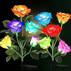 NBQQ Solar Flowers Solar Garden Lights,7 Color Changing Rose Lights,Solar Flower Lights Garden Decor for Wedding Party Outside,Patio,Yard,Flowerbed,Pathway,Valentine's Day(2 Pack)