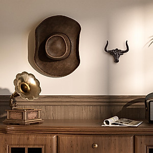 HYDERMUS Cowboy Hat Rack for Wall 2 Pack Modern Cast Iron Cowboy Hat Holder Cowgirl Hat Hanger Western Wall Decor Longhorn Hooks Wall Hooks for Hat Storage and Organization Rust Men's Christmas Gift