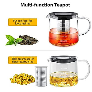 Glass Teapot with Infuser - 1500ml/50 OZ Tea Kettle Stovetop Safe Tea Pot for Blooming Tea Loose Leaf Tea, Premium Tea Maker with Gift Box
