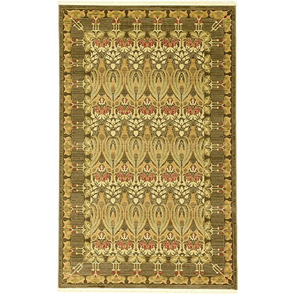 Unique Loom Edinburgh Collection Classic Oriental Traditional French Country Inspired Border Design Area Rug, 5 x 8 ft, Brown/Beige