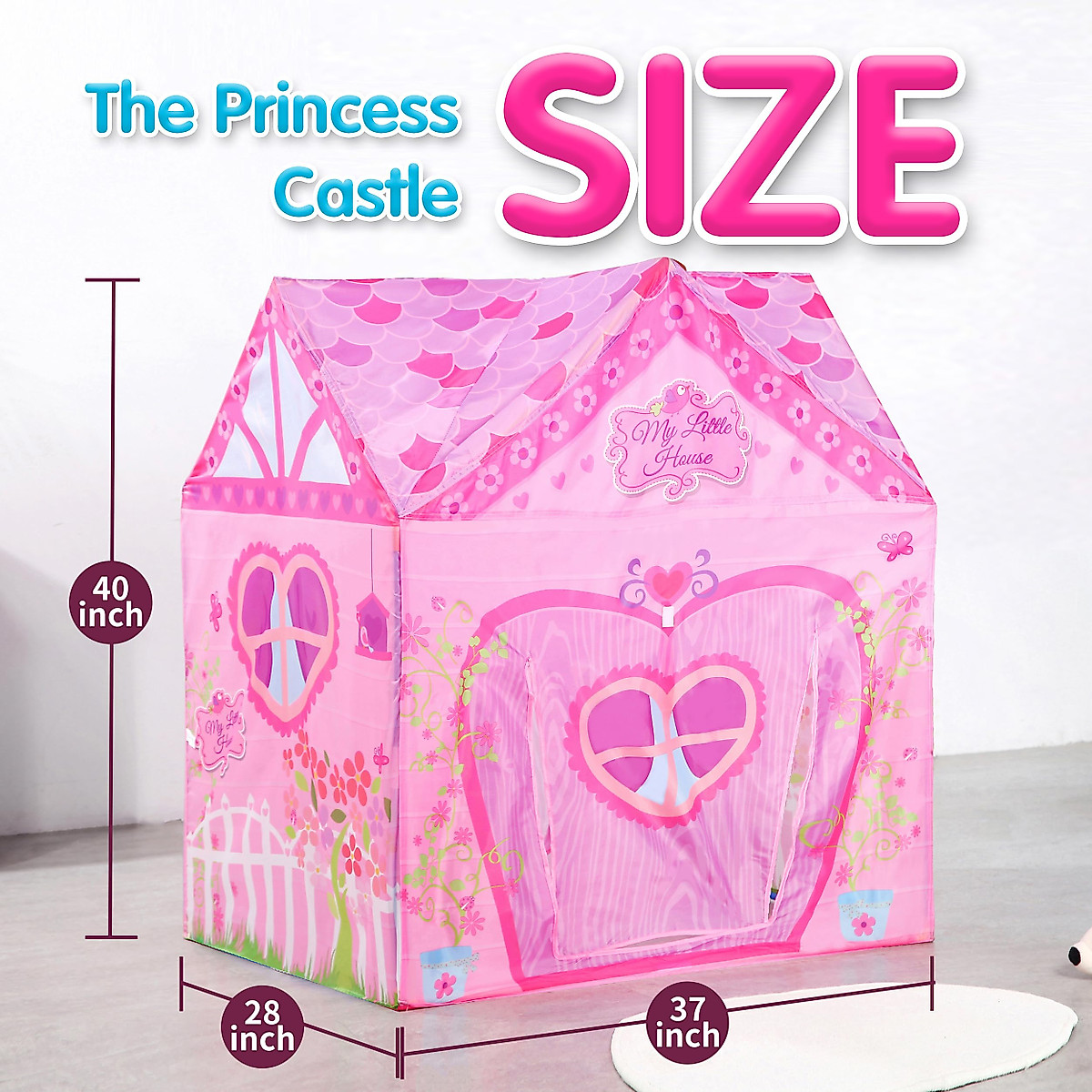 PLAY 10 Kids Tent, Princess Castle Pink Tent for Kids, Kids Playhouse Kids Play Tent, Kids Tent Indoor Playhouse for Kids Outdoor, 37 * 28 * 40inch,Big Enough for 2-3 Little Kids Play Together