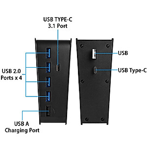 5 Port USB Hub for PS5, Megadream High-Speed Expansion Hub Charger Splitter Adapter with 4 USB + 1 USB Charging Port + 1 Type C Port, Compatible with Playstation 5 Dualsence Game Console