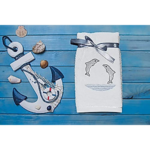 Classic Turkish Towels - Luxury Ocean Themed Fingertip Towels, 100% Turkish Cotton, Soft and Absorbent Bathroom Towels, Beach and Nautical Decor, 6-Piece Set - 12 x 20 Inches (Dolphins)