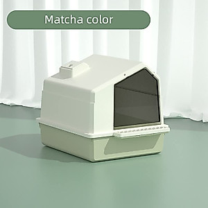 Cat Litter Box Large Foldable Anti-Splash with Door Wooden House Fully Enclosed cat Litter Box pet Supplies cat Litter bo (Matcha Color)