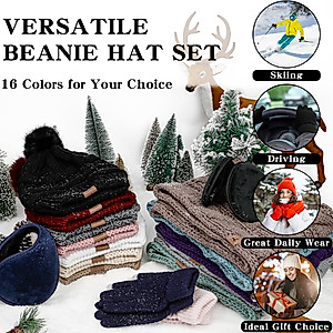 Winter Hat Scarf Gloves and Ear Warmer, Warm Knit Beanie Hat Touch Screen Gloves Set Winter Gifts Neck Scarves for Women Black
