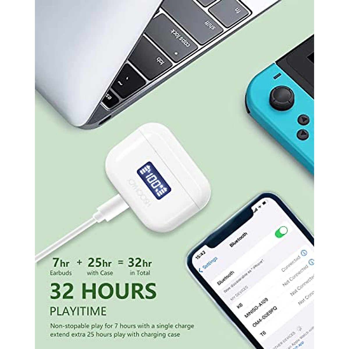 JOYHOOSH Wireless Earbuds Bluetooth Earbuds Touch Control with Charging Case Bluetooth 5.2 IPX6 Waterproof Stereo Earphones in-Ear Headphone with Mic Headset Deep Bass for Sport